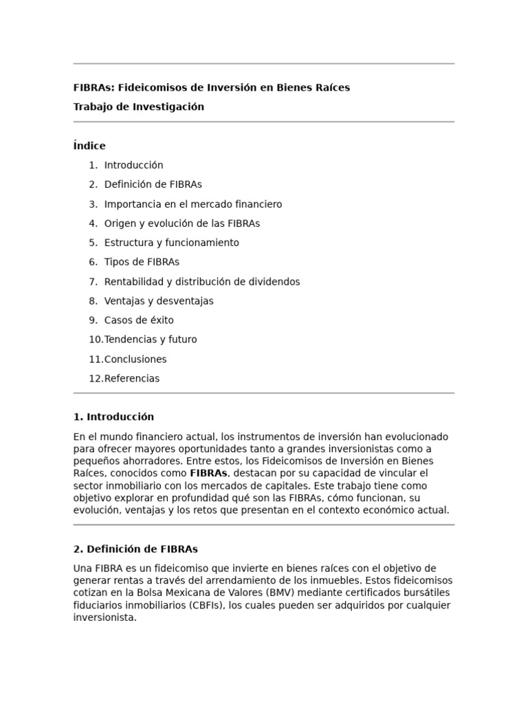 FIBRAs: Inversión en Bienes Raíces | PDF | Inversiones | Bolsa