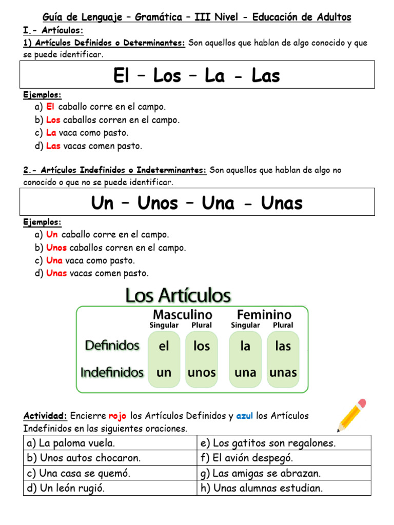 04_Guía de Lenguaje_GRAMÁTICA_Artículos_Sustantivos_Verbos_Adjetivos ...