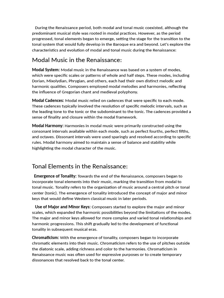 Renaissance Music: Modal to Tonal Shift | PDF | Mode (Music) | Harmony