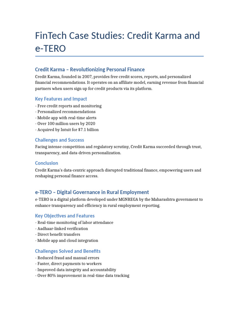 FinTech Case Studies Short 10 Page Limit | PDF