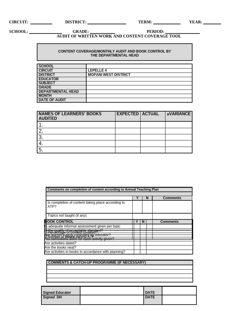 Audit Tool for Content Coverage and Work | PDF | Learning | Education ...