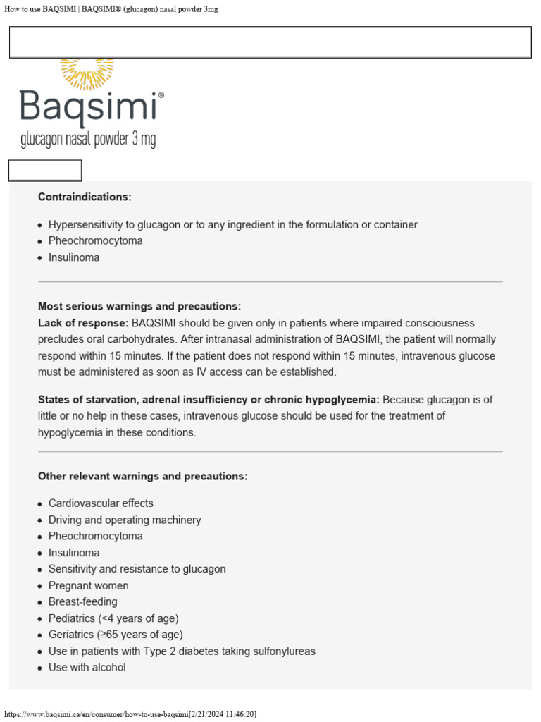 How to use BAQSIMI BAQSIMI® (glucagon) nasal powder 3mg | PDF ...