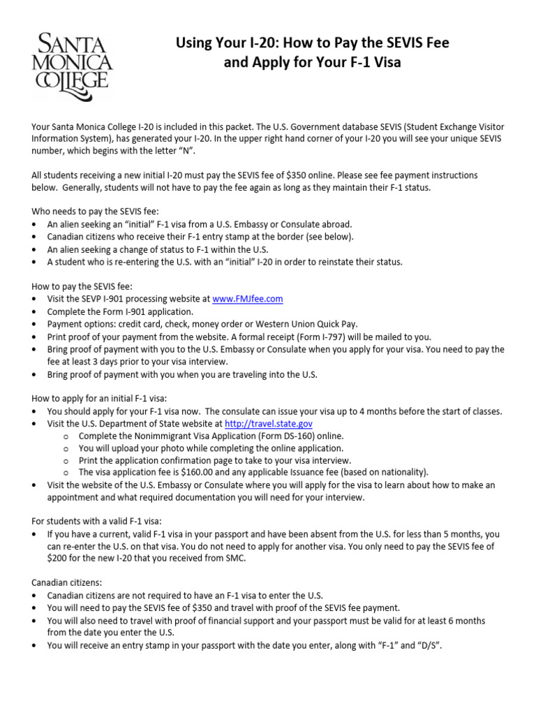 Using_Your_I20_Sevis_Fee_and_Apply_For_Visa | PDF | Travel Visa | Passport