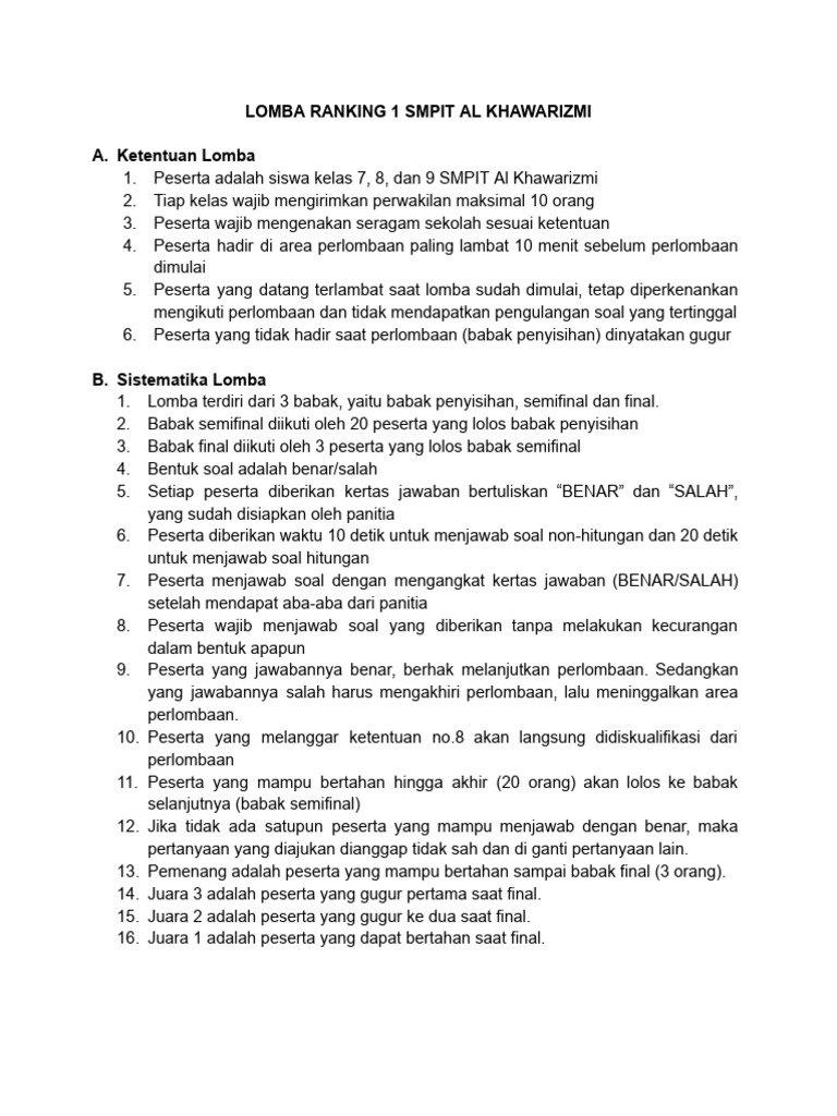 Juknis Lomba Ranking 1 | PDF