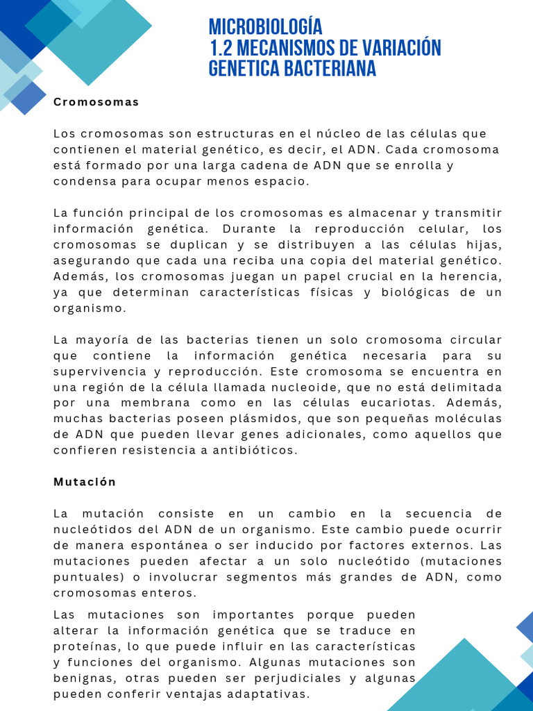 Micro 1.2 Mecanismos de Variacion Genetica Bacteriana | PDF ...