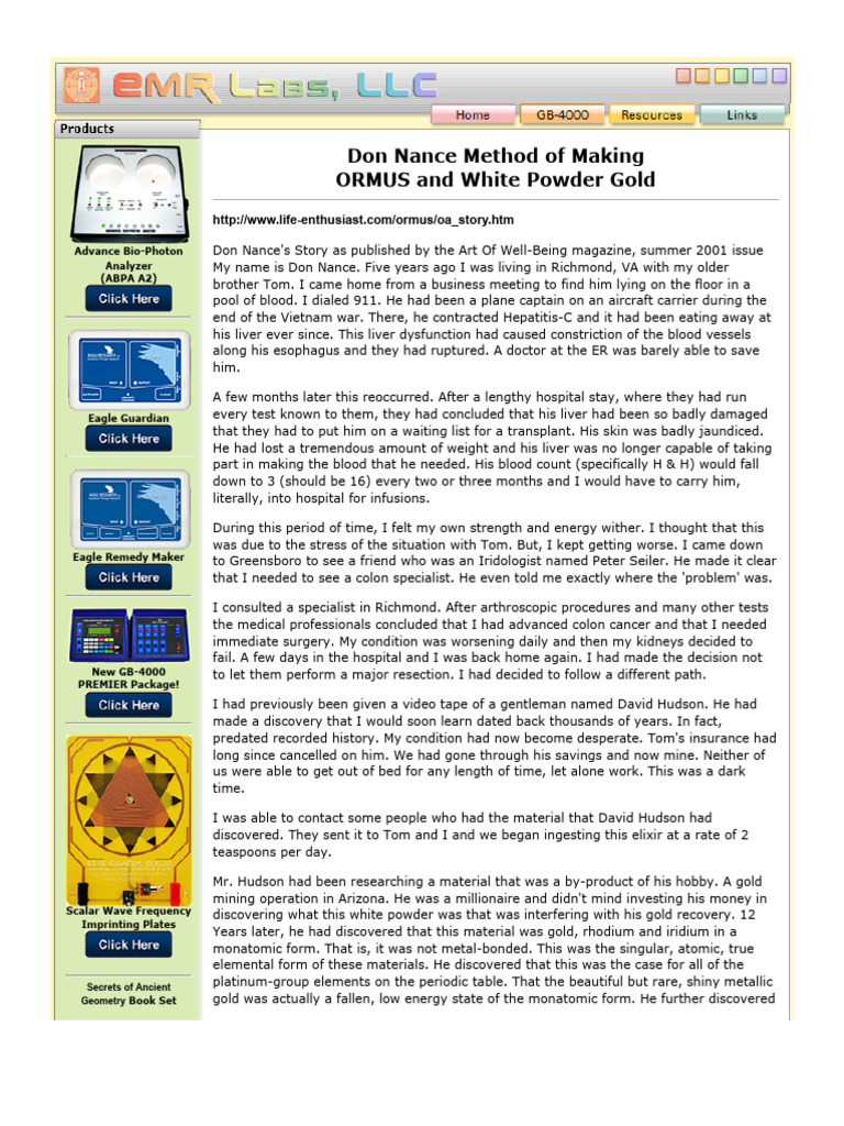 Don Nance Method of Making ORMUS and White Powder Gold | PDF | Hydrogen ...