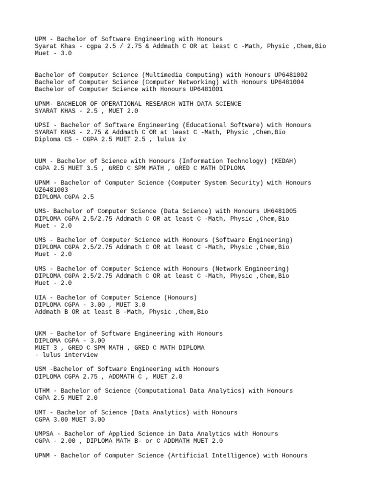 UPM - Bachelor of Software Engineer | PDF | Information Technology | Computing