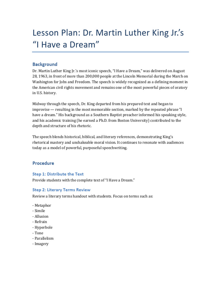 I Have A Dream Lesson Plan | PDF | Rhetoric