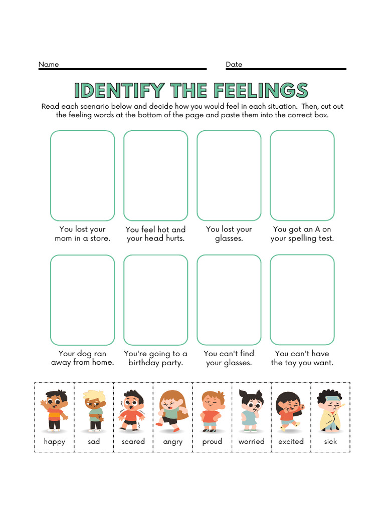 Color and Greyscale Illustrated Matching Emotions Worksheet For Speech ...