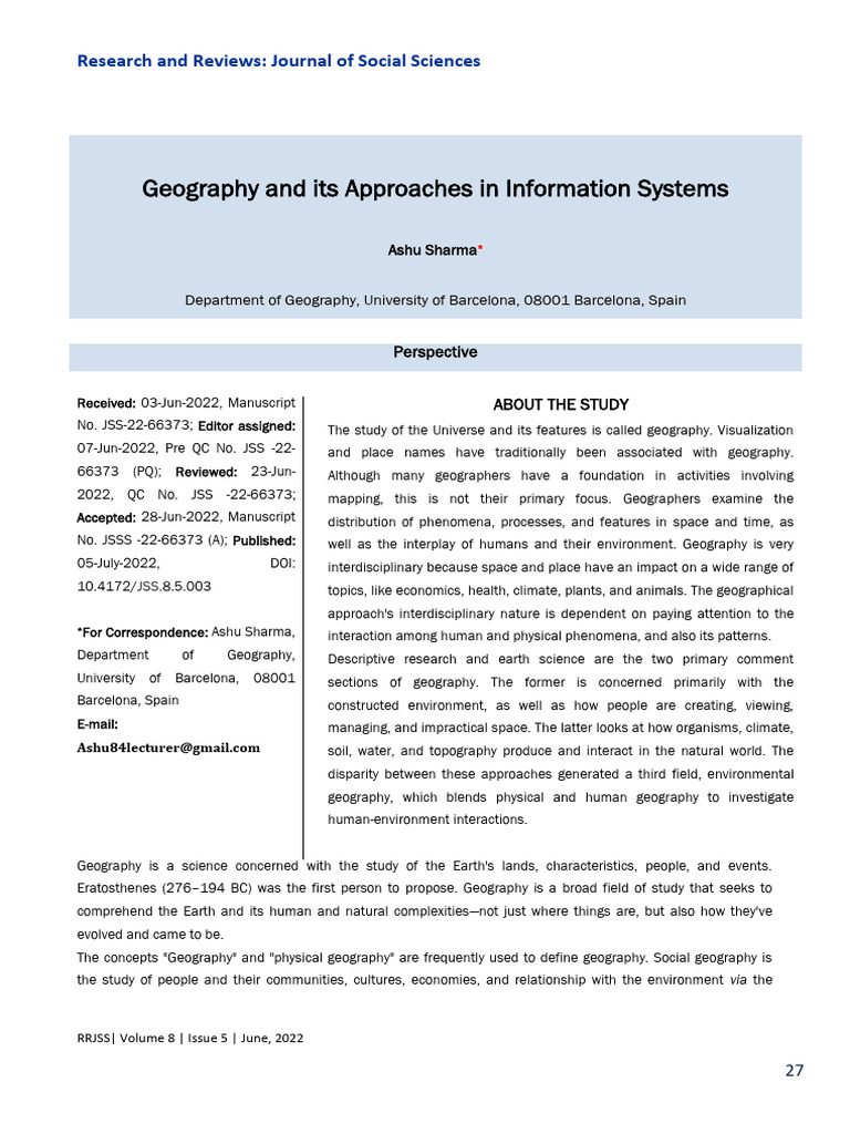 Geography and Its Approaches in Information Systems | PDF | Geography ...