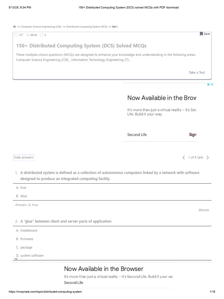 150+ Distributed Computing System (DCS) Solved MCQs With PDF Download | PDF | Osi Model ...