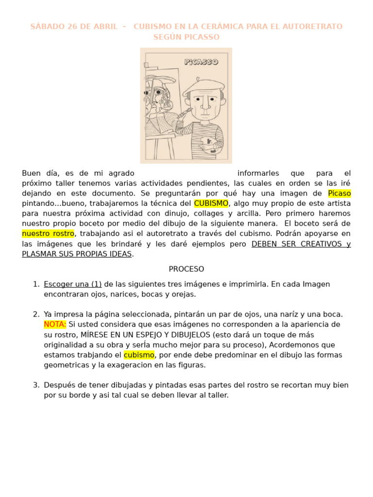 TALLER | PDF | Cubismo | Pablo Picasso