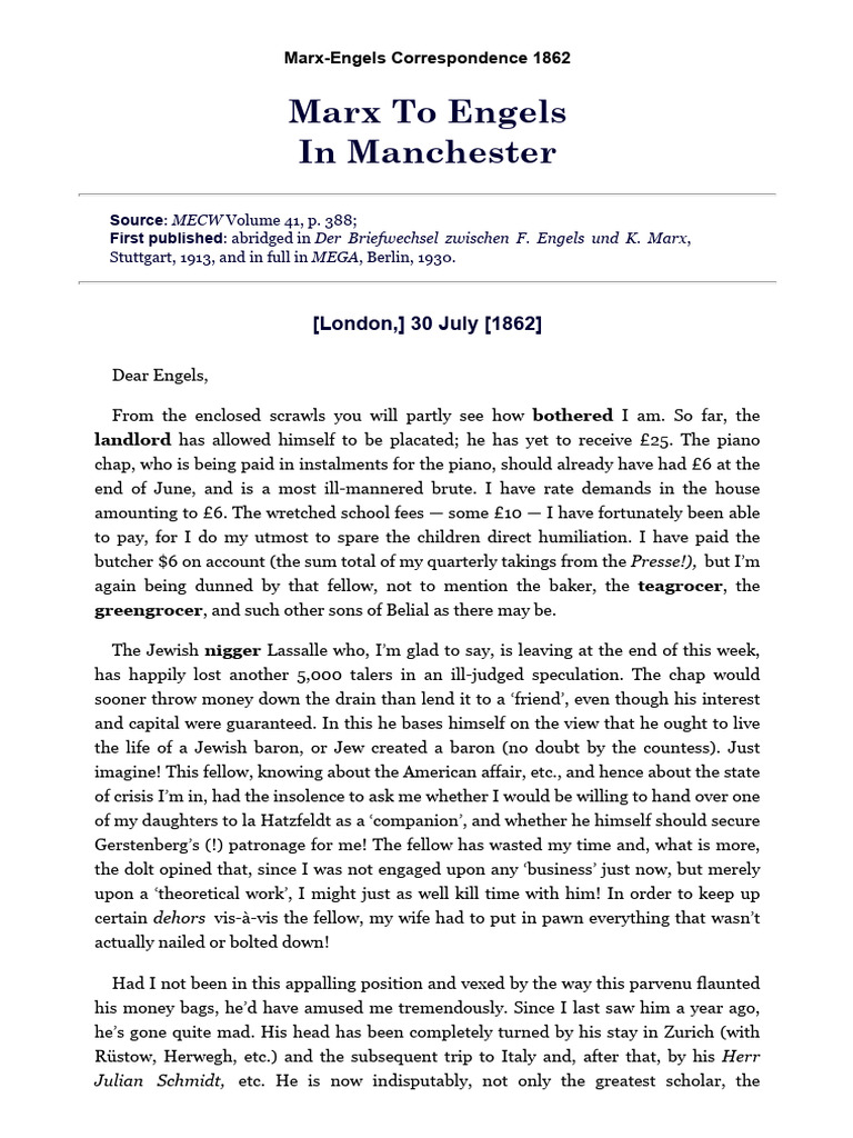 Letters - Marx-Engels Correspondence 1862 | PDF