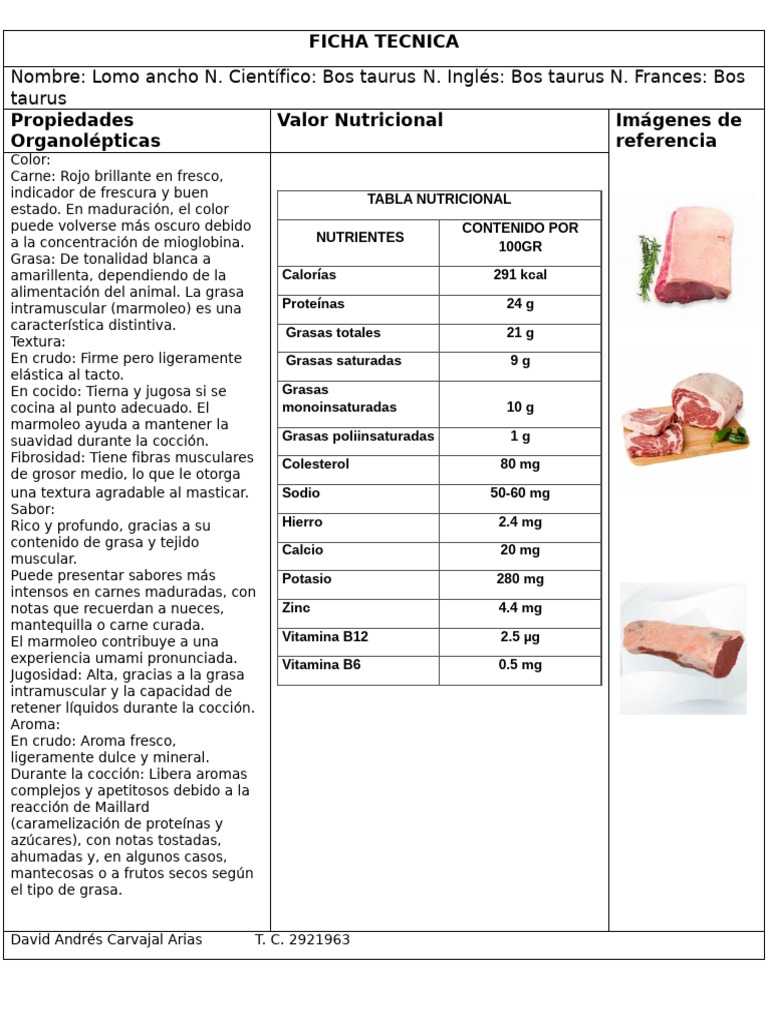 Ficha Tecnica Lomo Ancho | PDF
