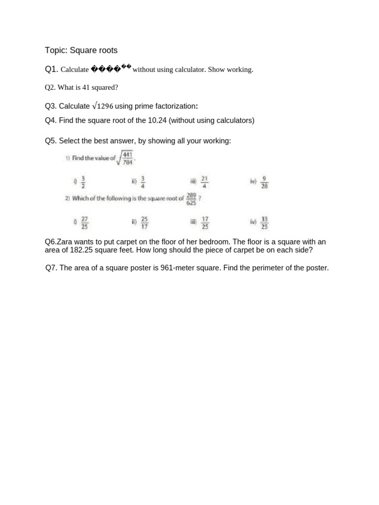 Square Roots: Calculations & Problems | PDF