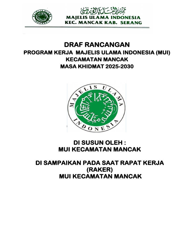 Draf Rancangan Program Kerja Mui 2025-2030 | PDF