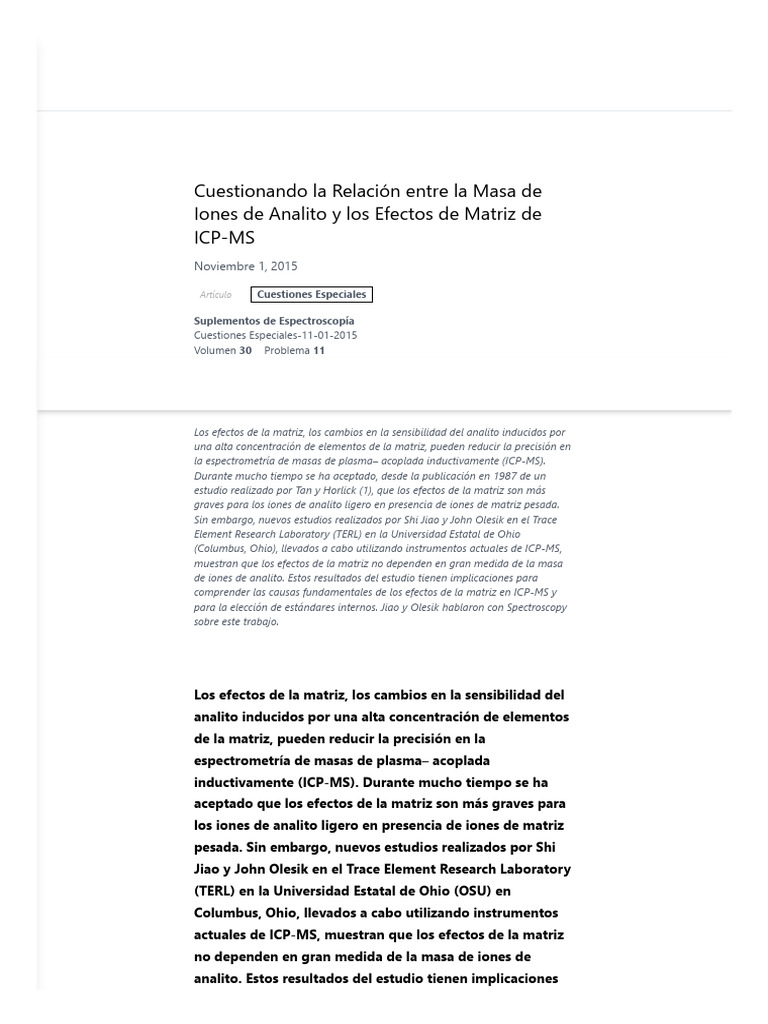 Questioning The Relationship Between Analyte Ion Mass and ICP-MS Matrix ...