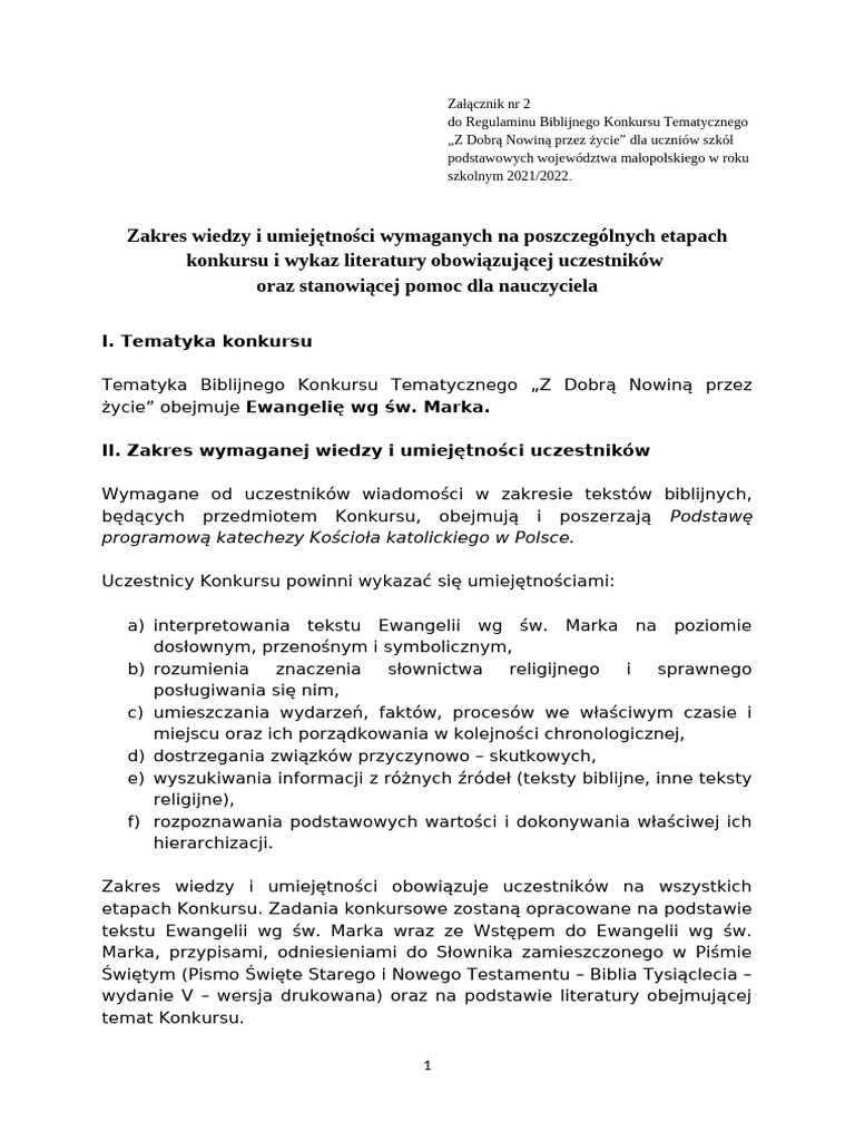 Zal. NR 2 Zakres Wiedzy I Umiejetnosci Oraz Wykaz Literatury | PDF