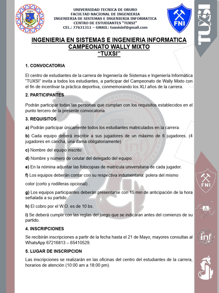 Convocatoria Wally Mixto Sis - Inf | PDF | Ingeniería