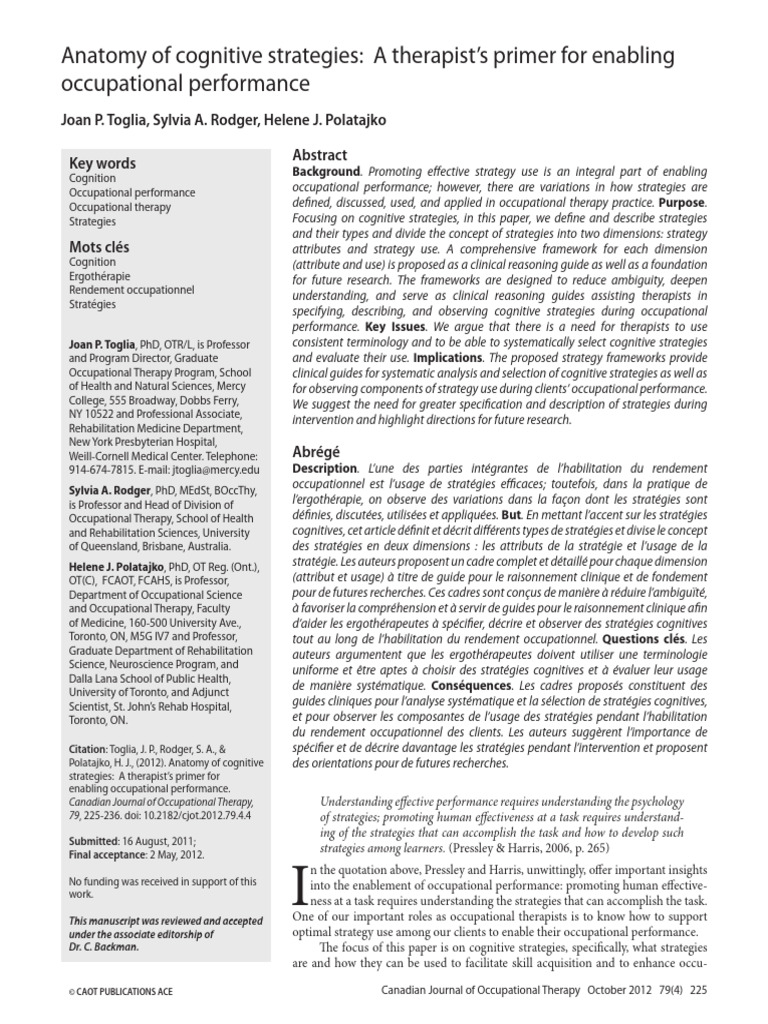 Anatomy of Cognitive Strategies in OT | PDF | Occupational Therapy ...