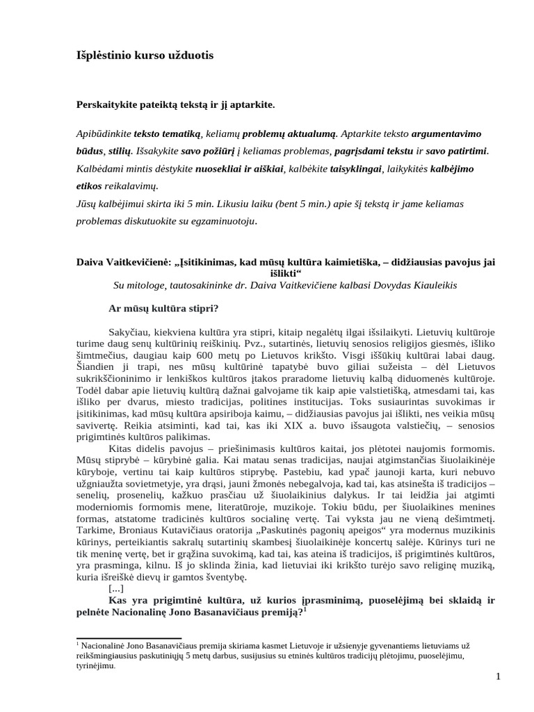 Isplestinis I-Tarpinis Vaitkevi-Iene Kulturos Kaita | PDF
