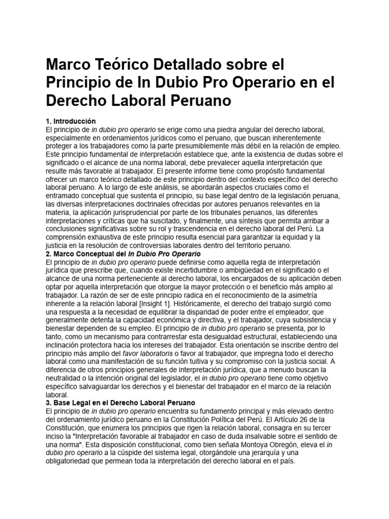 In Dubio Pro Operario en Perú: Marco Teórico | PDF | Derecho laboral ...