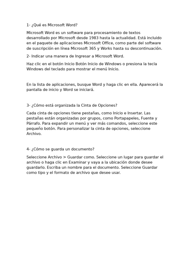 cuestionario microsoft word | PDF cuestionario microsoft word | PDF