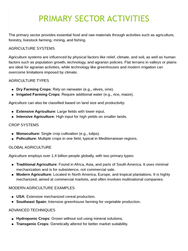 Primary Sector Activities | PDF