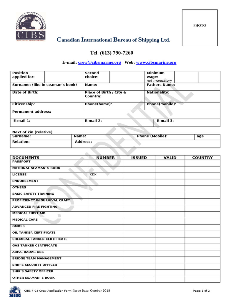 Canadian Crew Application Form | PDF
