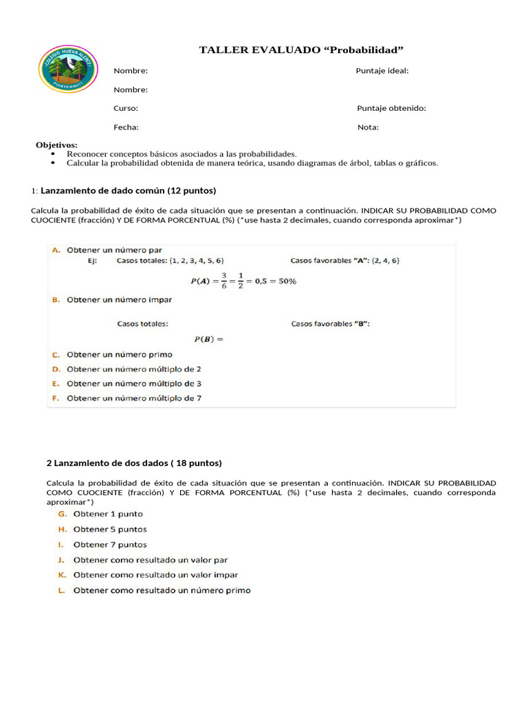 TALLER EVALUADO Probabilidades | PDF