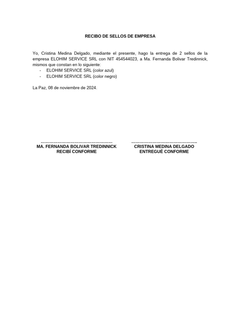 Acta de Entrega de Sellos | PDF