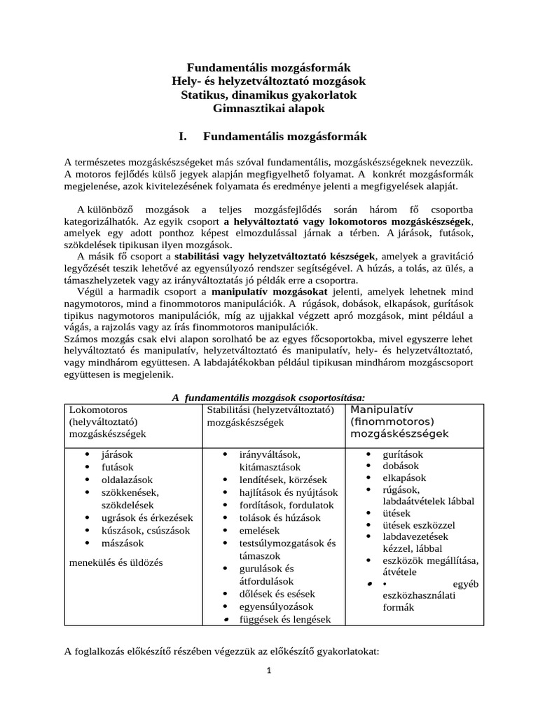 B Fundamentális Mozgásformák | PDF