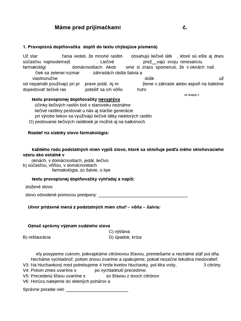 Máme Pred Prijímačkami - SJL č. 2 | PDF