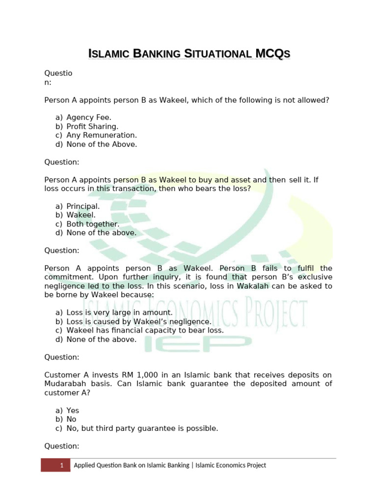Case Mcqs On Islamic Banking | PDF | Islamic Banking And Finance | Banks