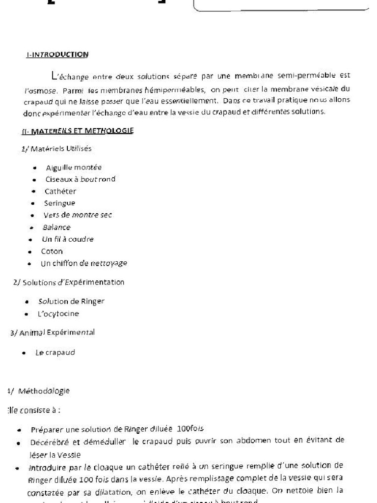 TP Physiologie Animale | PDF