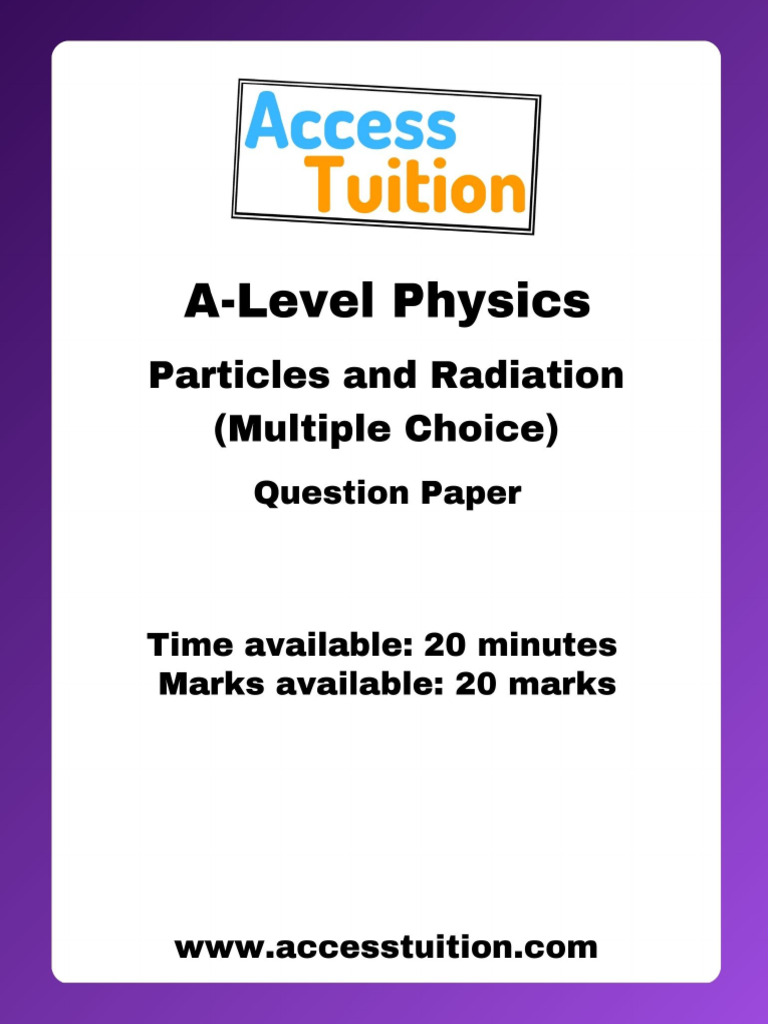 Particles and Radiation Multiple Choice QP | PDF | Electron | Photoelectric Effect