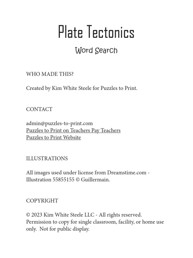 Plate Tectonics Word Search Answer Key | PDF | Word Search | Games Of ...