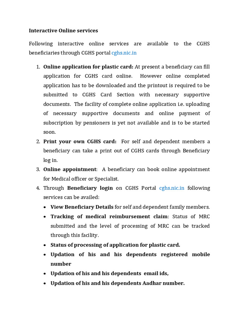 CGHS Online Services Overview | PDF