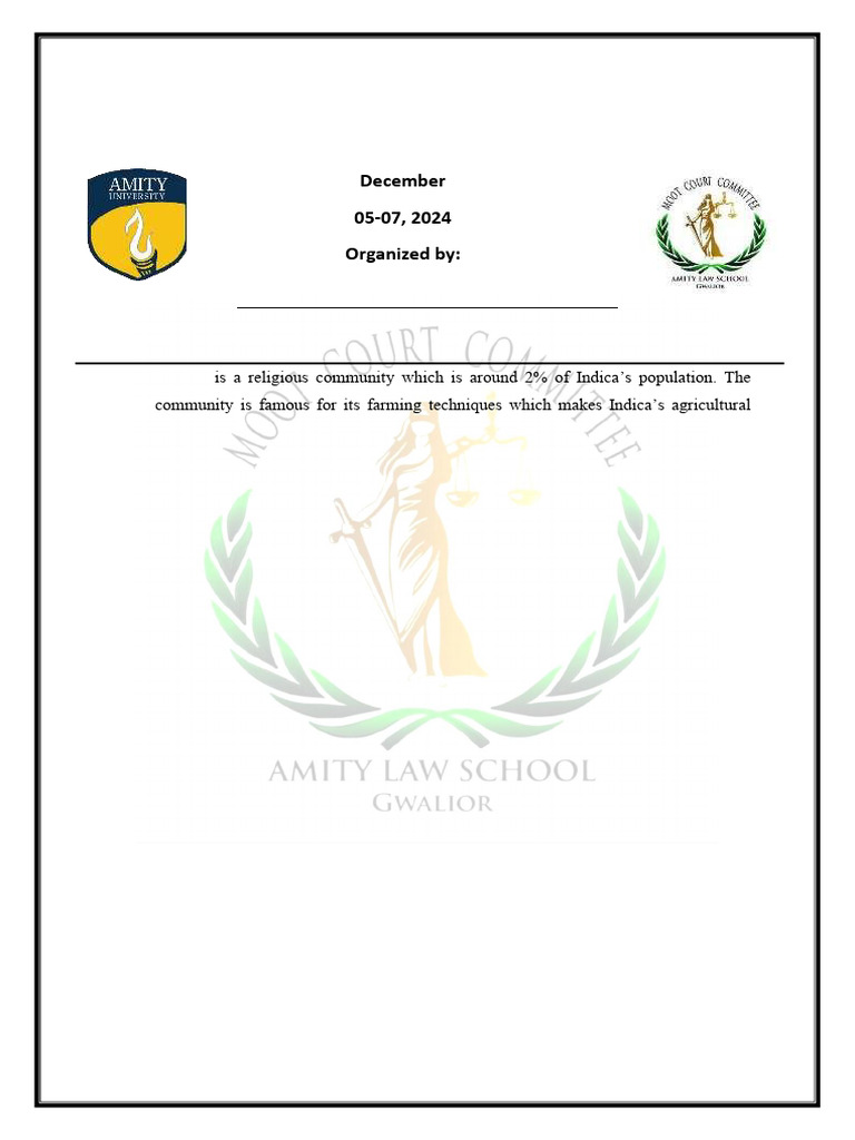9th AUMP INTRA MOOT PROPOSITION 2024 | PDF | Justice | Crime & Violence
