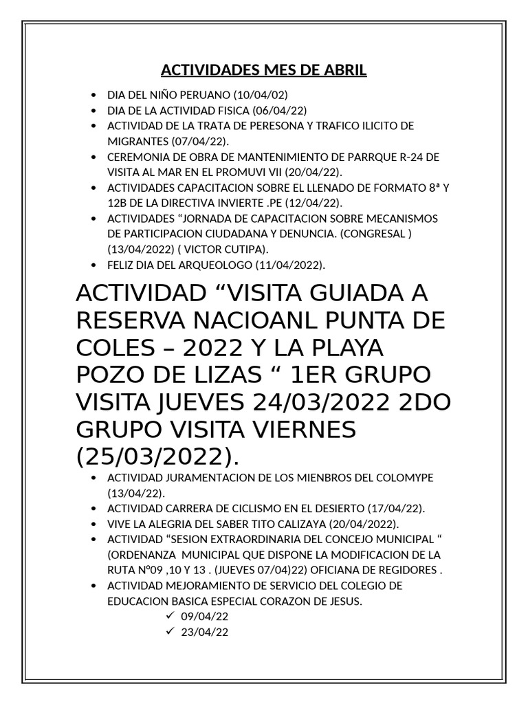 Modificado Actividades de Abril | PDF