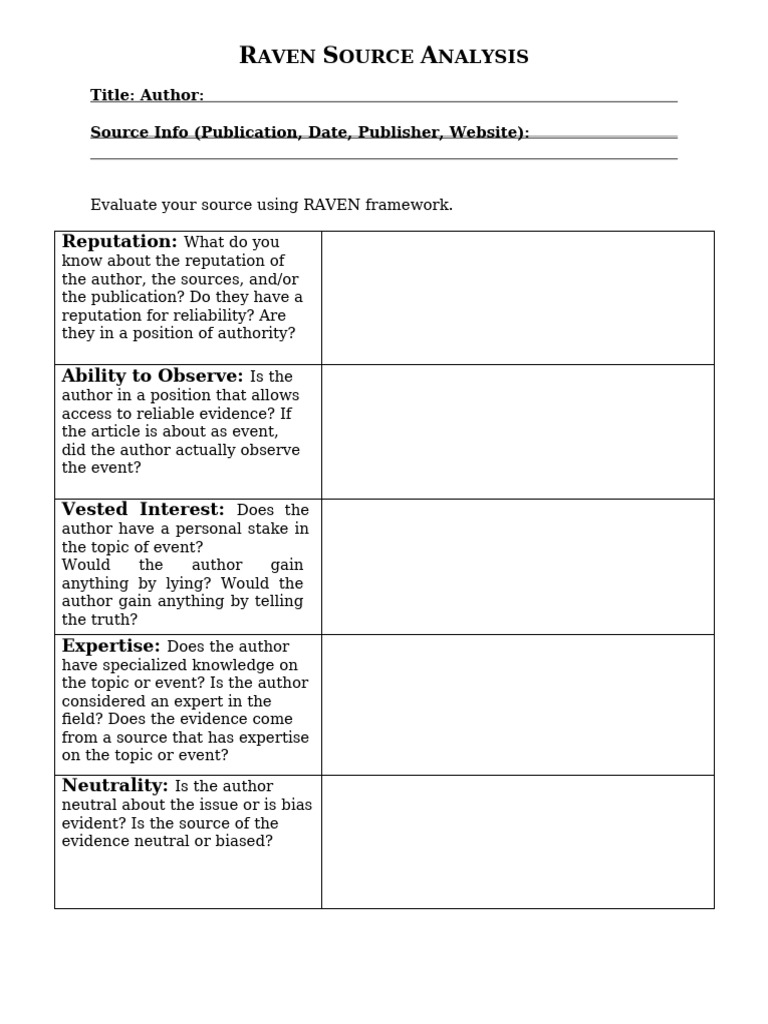 Lesson 5 - RAVEN Source Sheet | PDF