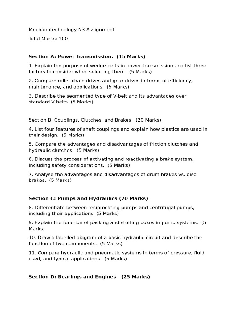 Mechanotechnology N3 Assignment | PDF