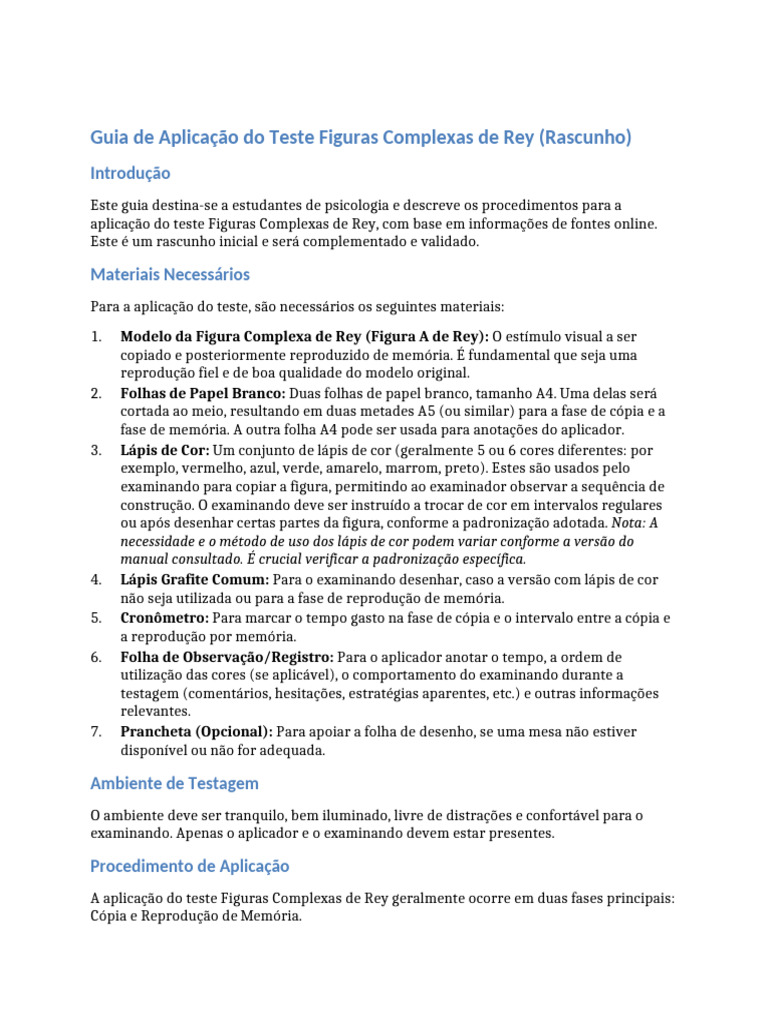 Guia do Teste Figuras Complexas de Rey | PDF | Memória | Tempo