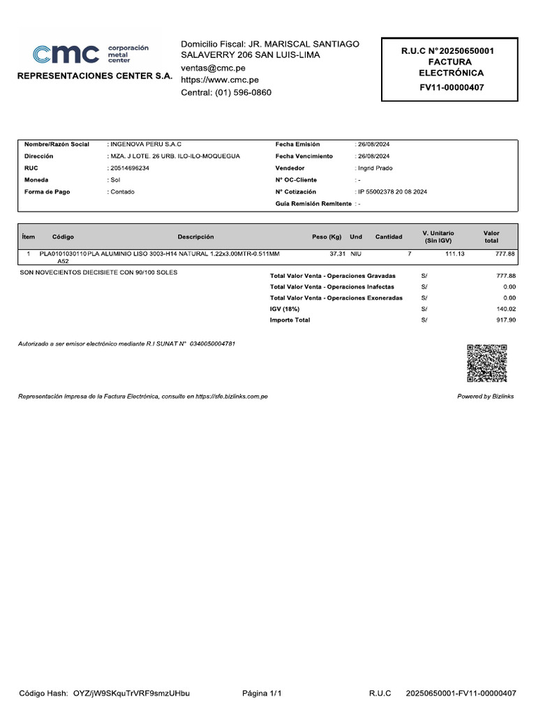 FV11-00000407 Ingenova Peru Sac | PDF