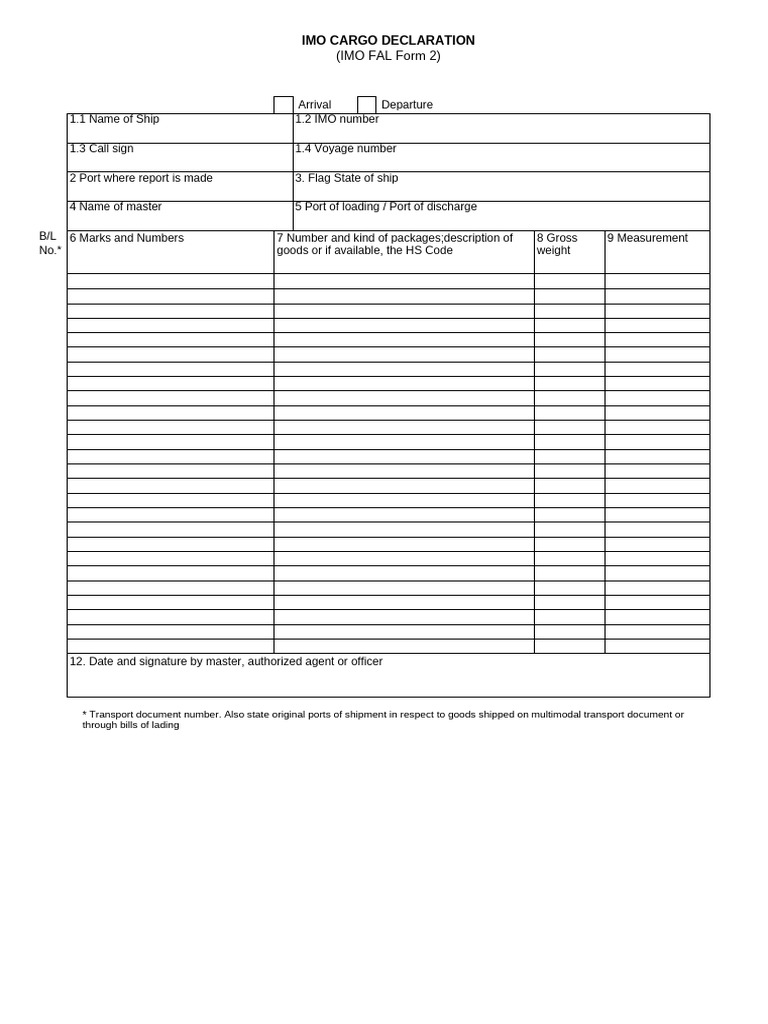 IMO FAL Form 2 - Cargo Declaration | PDF