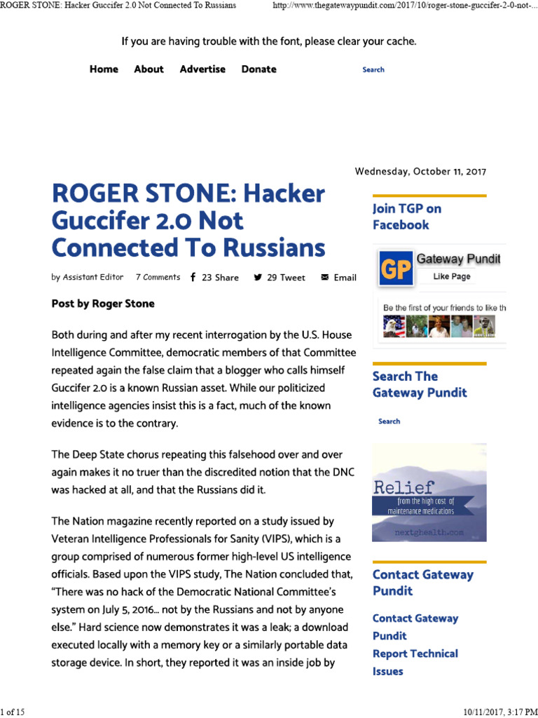 ROGER STONE - Hacker Guccifer 2 | PDF | Email | Military Intelligence Collection