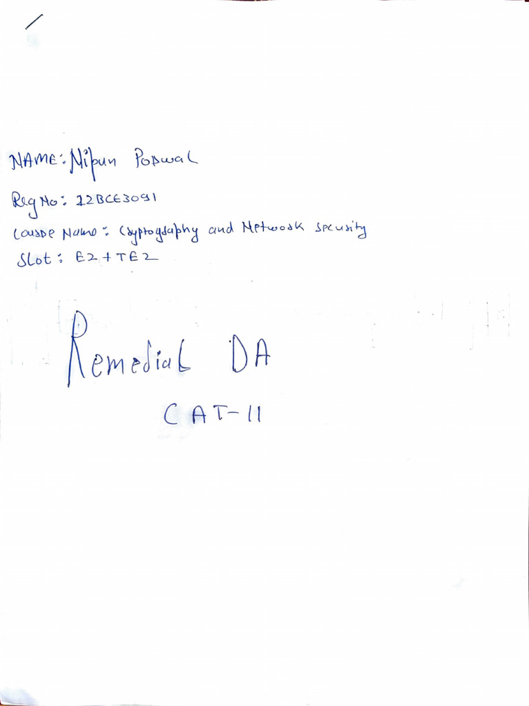 22bce3091 Cat2 Remedial | PDF