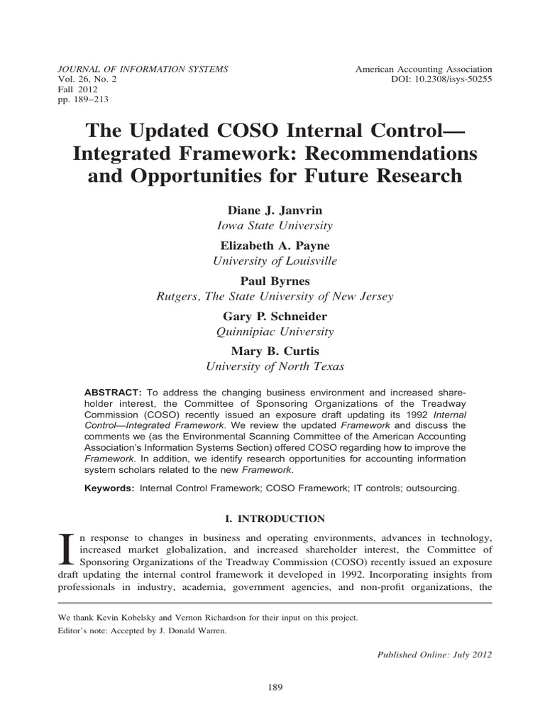 COSO Internal Control Framework Update | PDF | Internal Control | Audit