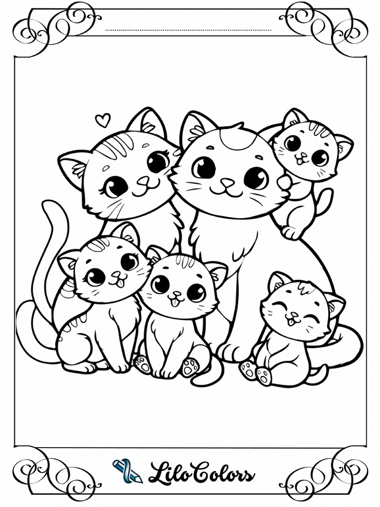 Cat Family Coloring Page | PDF