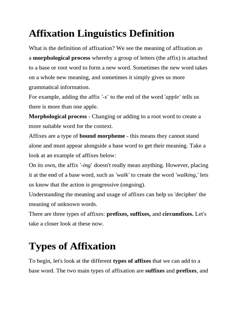 Affixation Linguistics Definition Notes | PDF | Word | Morphology ...